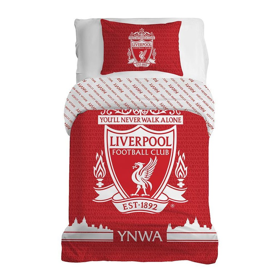 Liverpool FC Single Duvet Cover Set Tone Club Crest Football Reversible ...