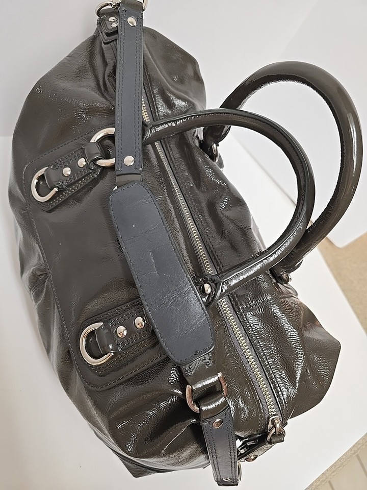 Coach Large Madison Sabrina Gray Patent Leather Satchel Bag Handbag ...