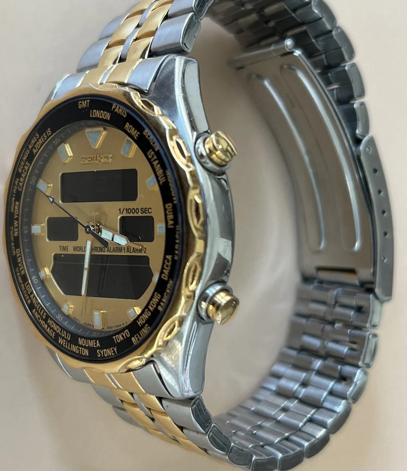 Vintage Seiko H021-7001 Digi-Analog World/ Alarm Quartz Chronog New ...