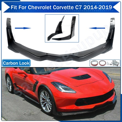 Carbon Look For 14-19 Corvette C7 Z06 Stage 3 Front Lip Splitter + Side ...
