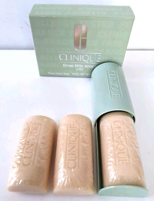 Clinique Three 3 Little Bar Soaps Facial Mild Cakes 4.5 oz Boxed USA ...