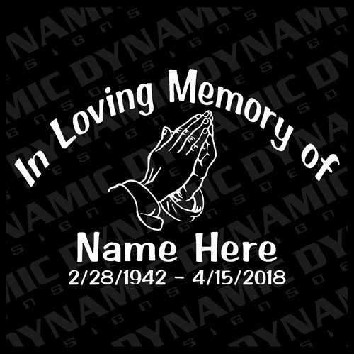 Custom IN LOVING MEMORY of praying hands Vinyl Car Window Decal Sticker ...
