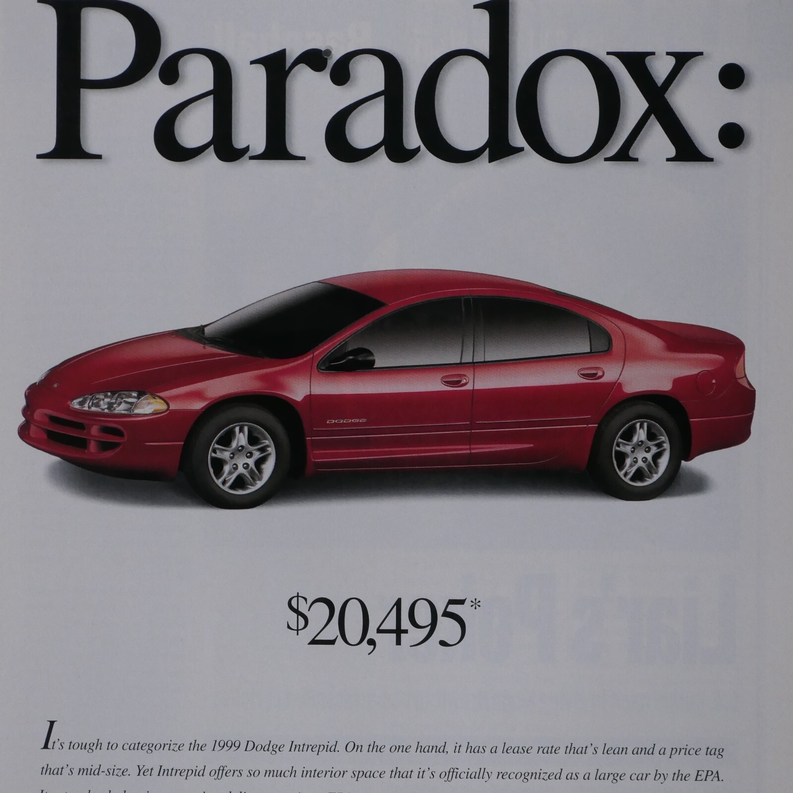 1999 Dodge Intrepid Vintage Paradox Original Print Ad 8.5 x 11" | eBay