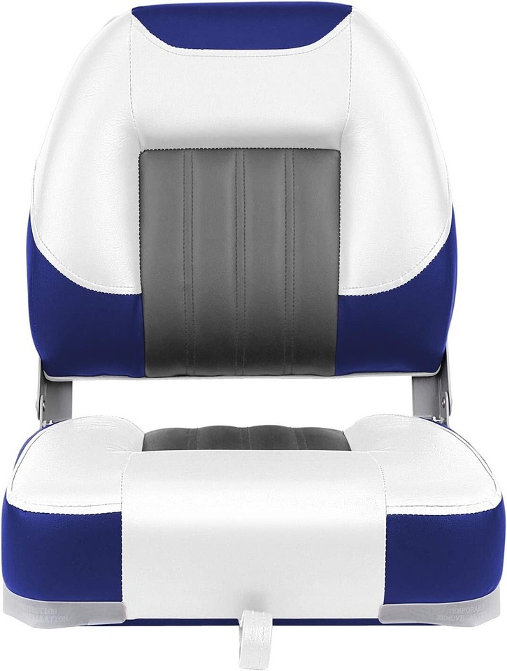 White Blue Low Back Boat Seat Fold-Down Chair for Fishing Bass Boat ...