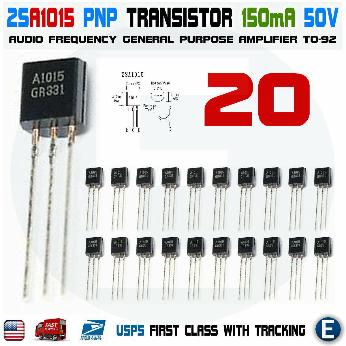 20PCS 2SA1015 2SA1015-GR A1015-GR Transistor PNP TOSHIBA TO-92 150mA 50V USA | eBay