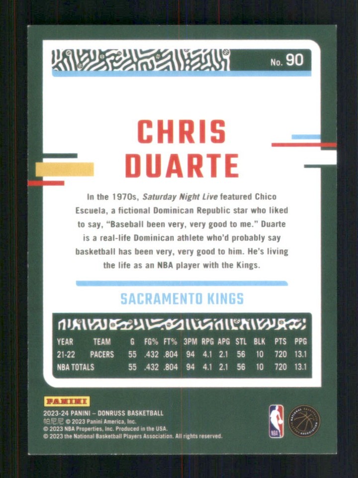 2023-24 Donruss #90 Chris Duarte Sacramento Kings 43849 | eBay