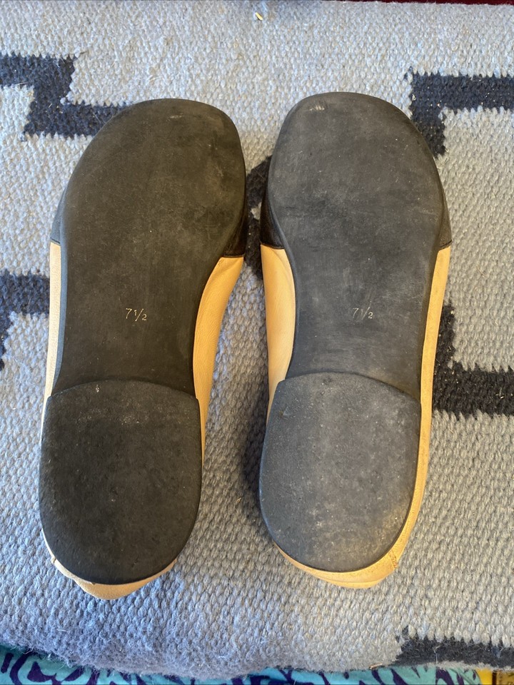 Italian All Leather Nude & Black Ballerina Style Shoes 7.5 Ladies ...