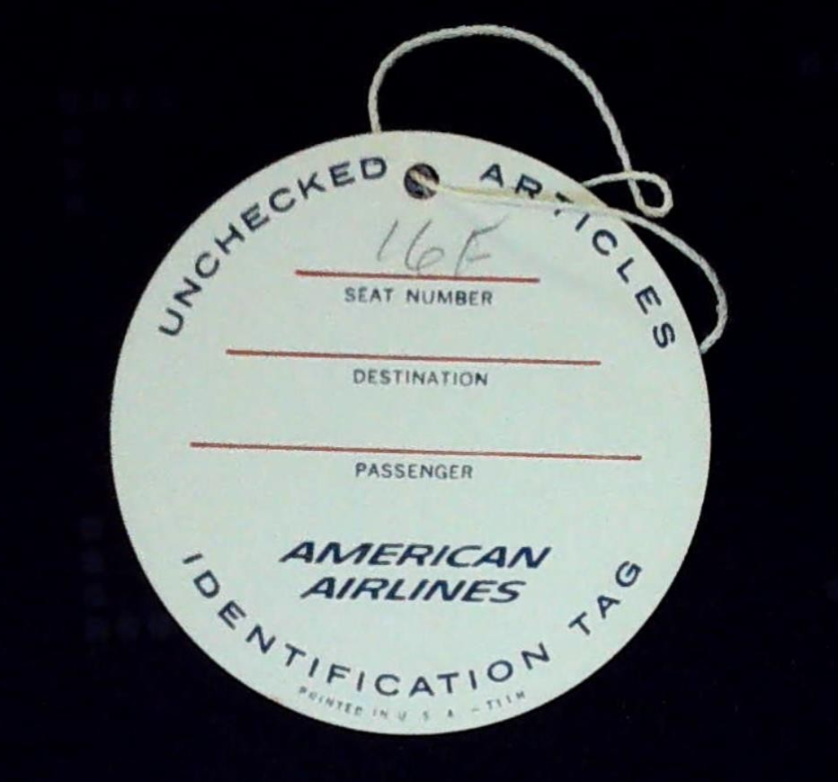 American Airlines Unchecked Articles Luggage String Tag Eagle Logo ...