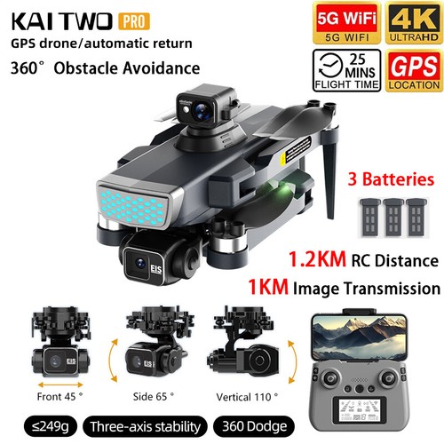 KAI TWO Pro Drone GPS WIFI FPV 4K Dual Camera 360° Obstacle Avoidance 3 ...