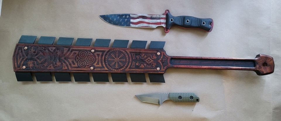 RMJ Tactical Macuahuitl Aztec War Club, Serpent Engraving, Red Stained ...