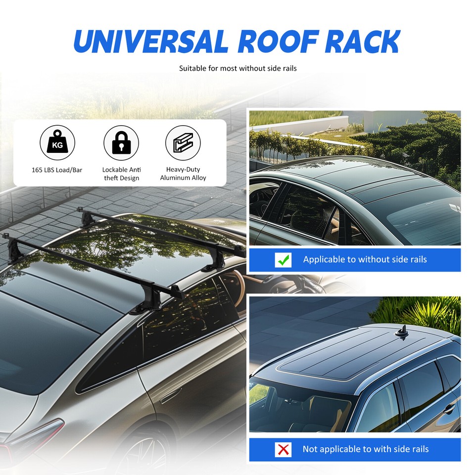 Car Top Roof Rack Cross Bars Cargo Carriers Luggage w/ Lock Aluminum ...