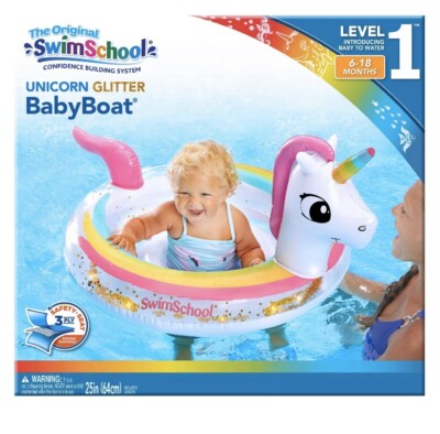 Swim School Unicorn Glitter 36"d Inflatable Baby Boat Pool Float | eBay