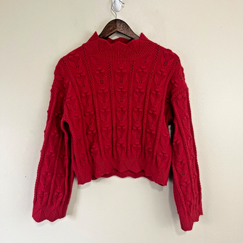 Cider Womens Sweater Small Cropped Chunky Knit Mock Neck Floral ...