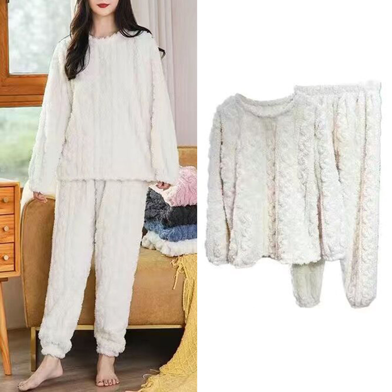 Women Sleepwear Set Maximum Warmth Loungewear Cozy Winter Pajama Sets ...