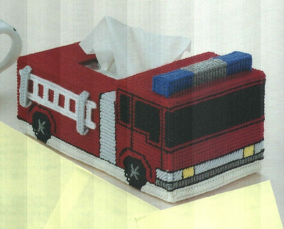 FIRE ENGINE TISSUE BOX COVER HOME DECOR PLASTIC CANVAS PATTERN ...