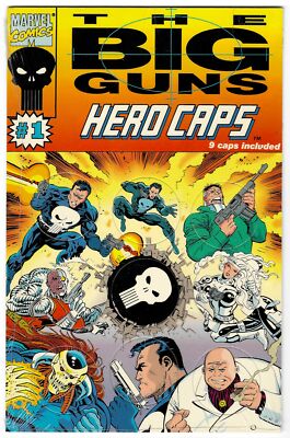 Marvel Comics Big Guns Hero Caps Pogs FACTORY SEALED 9 Cap Display 1993 ...
