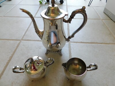 Oneida Silver Plate Tea Set Footed Teapot , Sugar, Cream Vintage | eBay