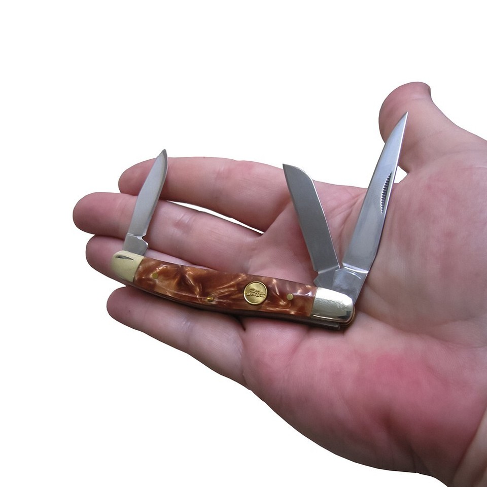 Rite Edge 3 BLADE STOCKMAN Pocket Knife w/ Brown Marble Style Acrylic ...