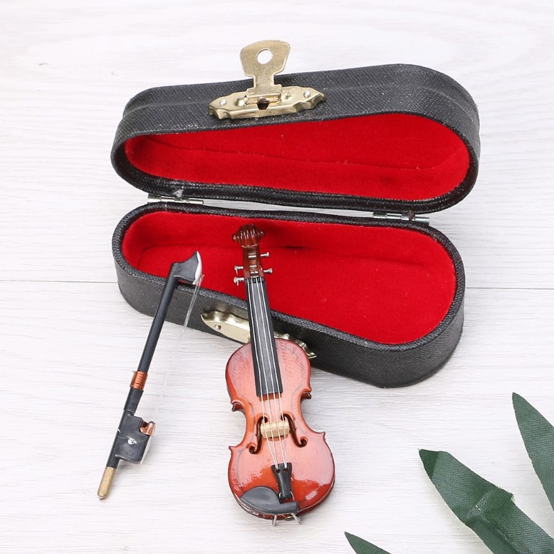 7CM Mini Violin Miniature Musical Instrument Wooden Model with Support ...