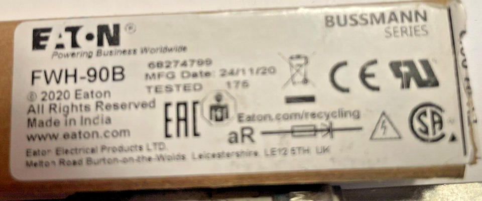 Bussmann Series FWH-90B 90Amp FWH 90B 500V Fast Acting Fuse, Free ...