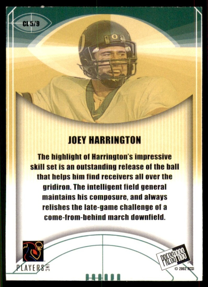 2002 Press Pass JE Class of #CL 5 Joey Harrington Rookie Oregon Ducks ...