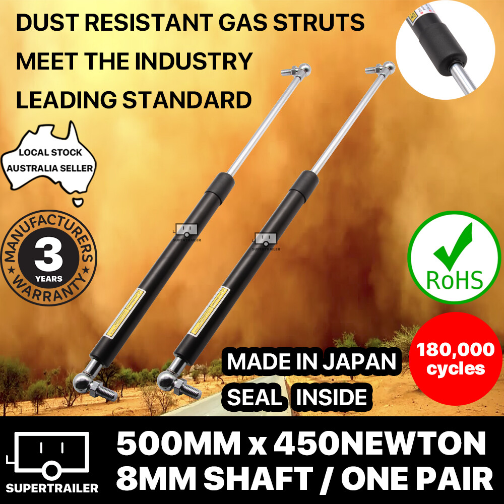 2x gas struts 500mm 450n (8mm shaft) camper trailer caravan canopy ...