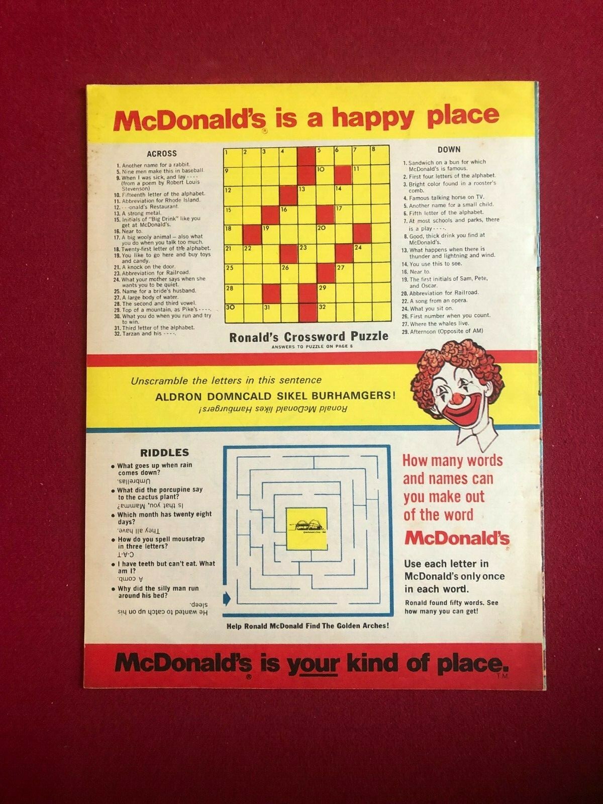 1968,McDonald's,Ronald McDonald "Un-Used" Coloring Book Premium (Scarce ...