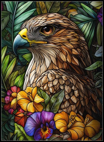 Stained Glass Hawk - DIY Chart Counted Cross Stitch Patterns Needlework ...