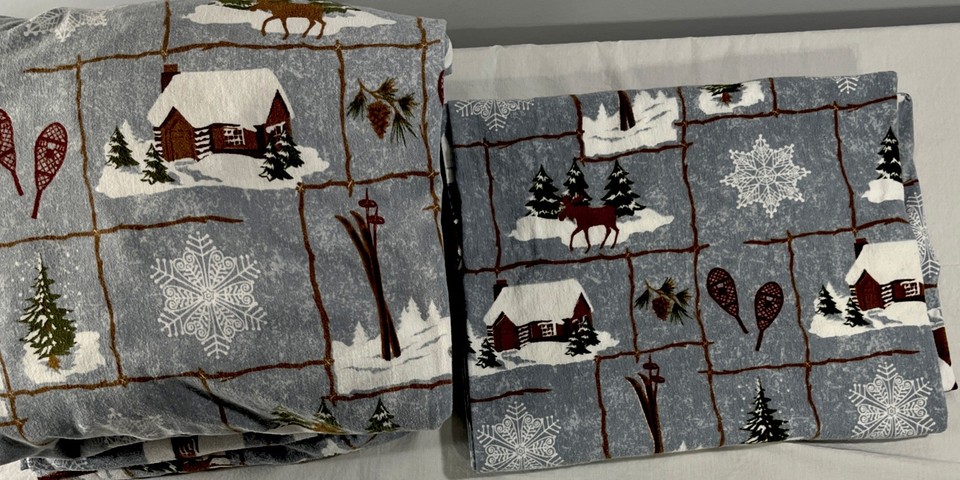 JC PENNY Queen MOOSE Gray Flannel Sheets Deep Pocket CABIN WOODS EUC | eBay