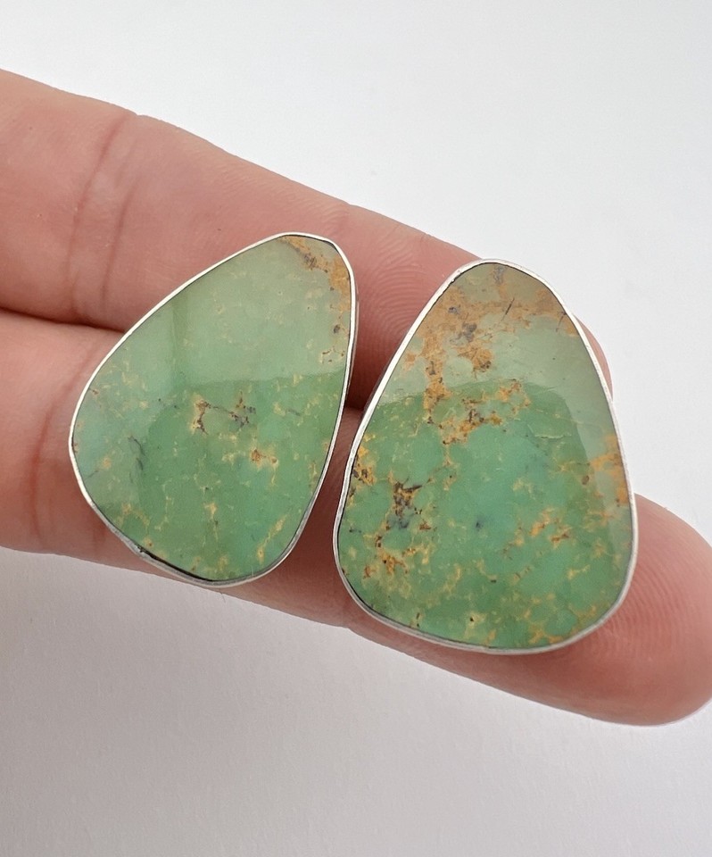 Vintage Navajo Sterling Silver Royston Turquoise Slab Post Earrings 1 1 ...