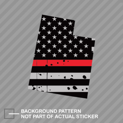 Distressed Utah State Shaped Subdued US Flag Thin Red Line Sticker fire ...