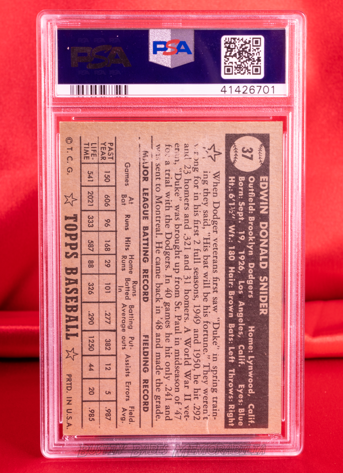 PSA Authentic Altered | 1952 Topps DUKE SNIDER #37 | Sharp! | Iconic ...