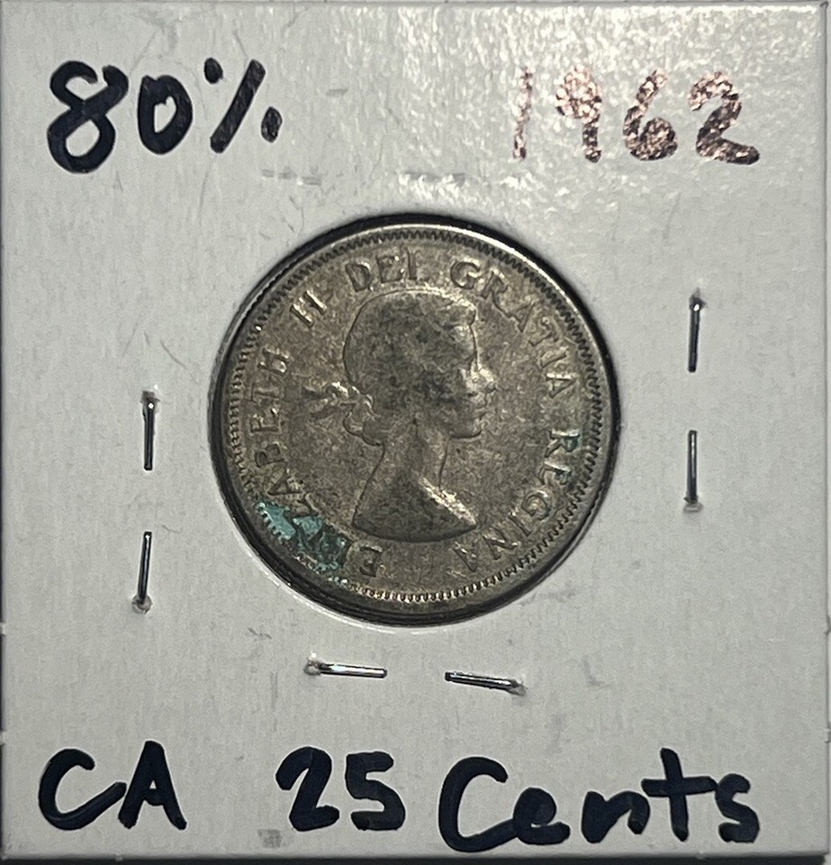 Canada - 25 Cents Coin - 1962 || 80% Silver Vintage Coin Free Shipping ...