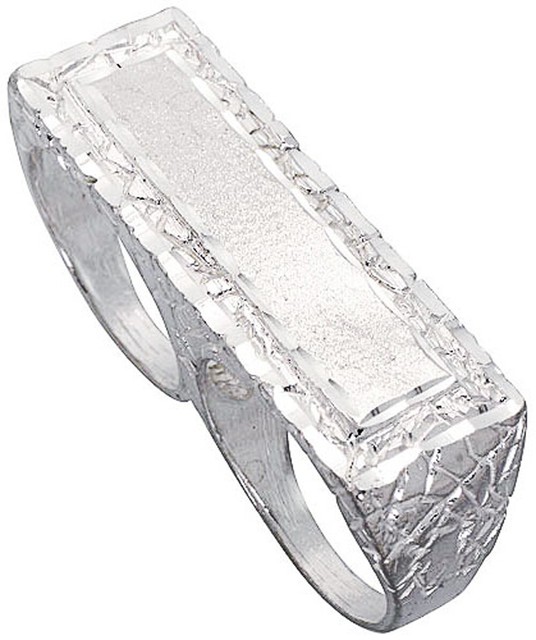Men Women Sterling Silver Rhodium Plated Two Finger Oblong Nugget Ring ...