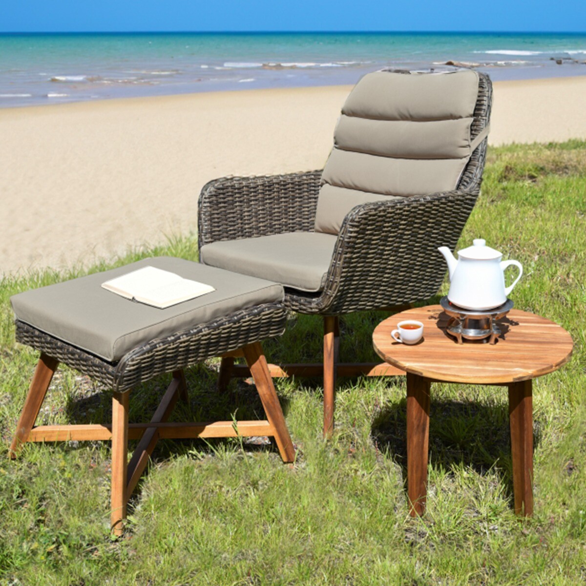 Balkon Loungemöbel Rattan Lounge-Set Sessel Hocker mit Auflagen ...
