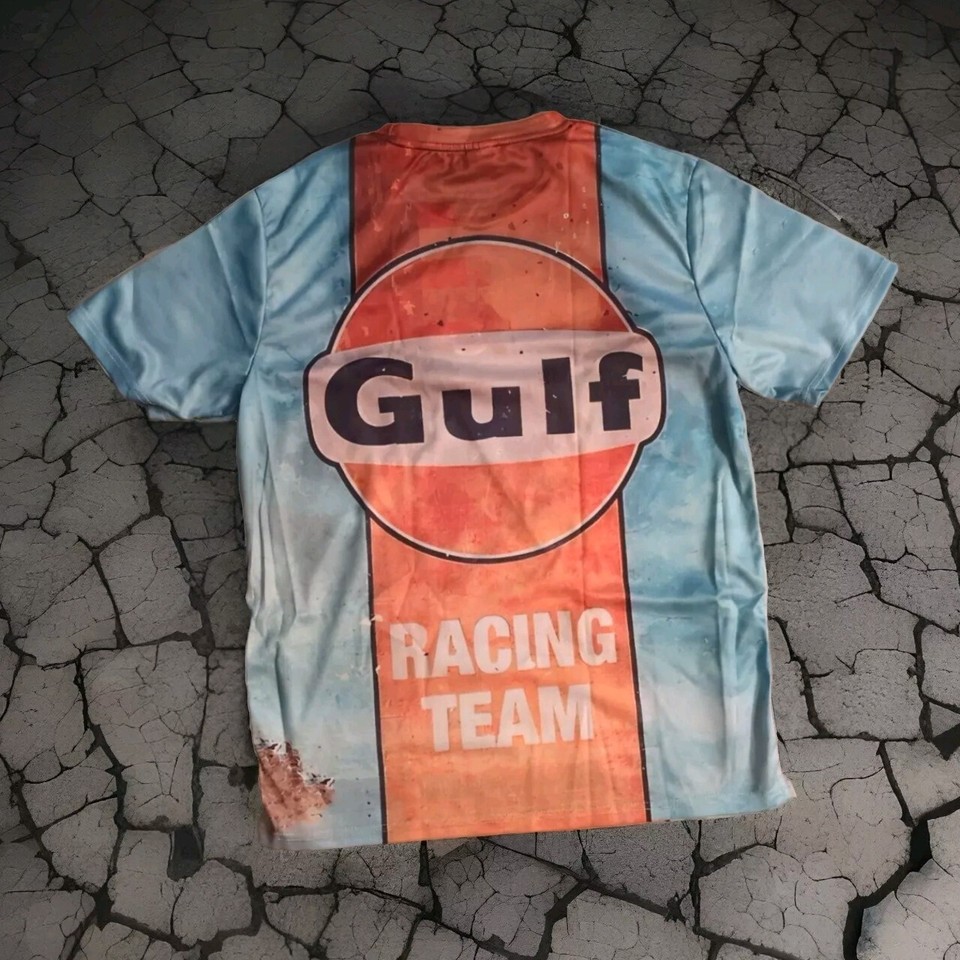 GULF RACING TEAM POLYESTER T SHIRT MEN'S SIZE Large Gulf Oil And Gas L ...