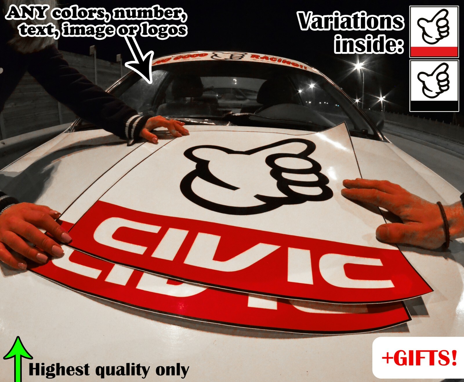 2x Kanjozoku Civic EP EM ES No Good Racing Hand Door Plates Kanjo Decal ...