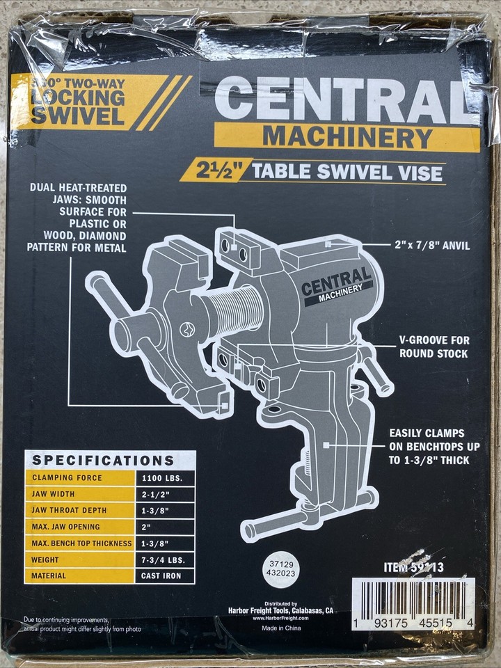 NEW Central Machinery 2-1/2" Table Swivel Vise 360* Two Way Locking ...