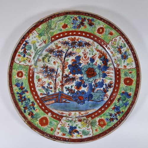 Antique 18thC Chinese Export Plate Clobbered Decoration Flowers 27.6cm ...