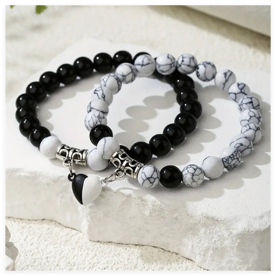 Magnetic Heart Bracelets for Couples Natural Gemstone Matching ...