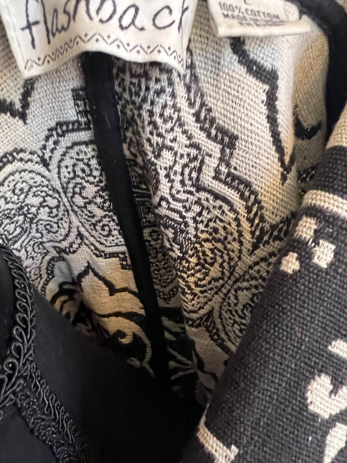 Vintage Flashback Black Cream Print Jacket Blazer Si… - Gem