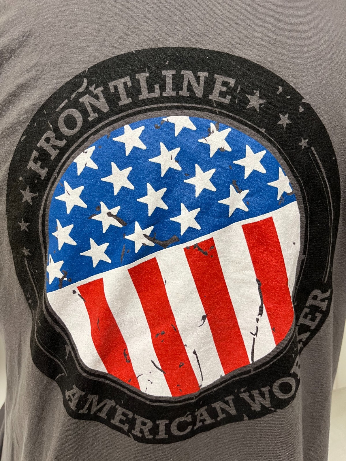 T-Shirt Frontline American Worker Flag Men sz L Gray … - Gem