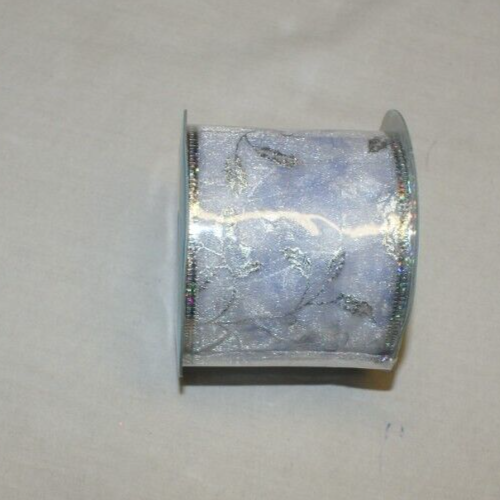 Sheer White with Silver Leaves Iridescent Wire Edge Ribbon Christmas 2. ...