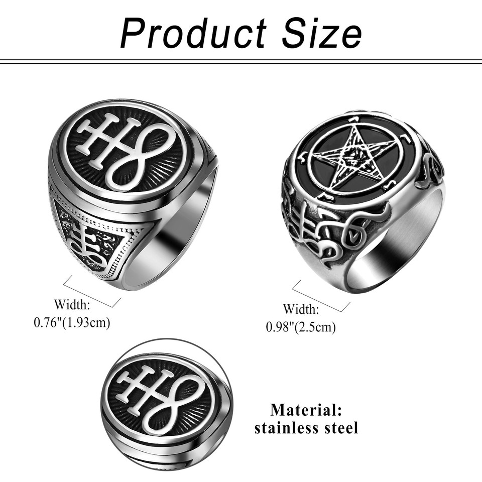 2pcs Baphomet Pentagram Satan Goat Lucifer Ring Cross Devil Men's ...