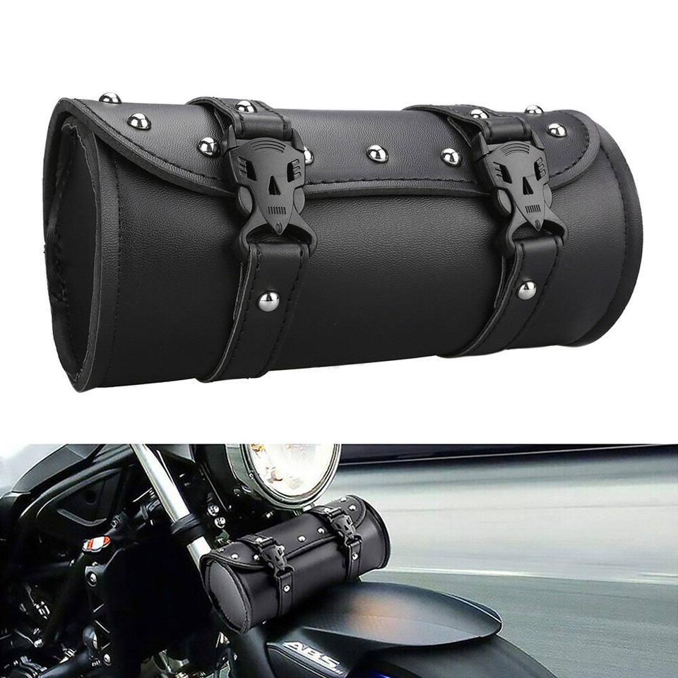 Motorcycle Front Fork Tool Bag PU Leather Handlebar Sissybar Storage ...