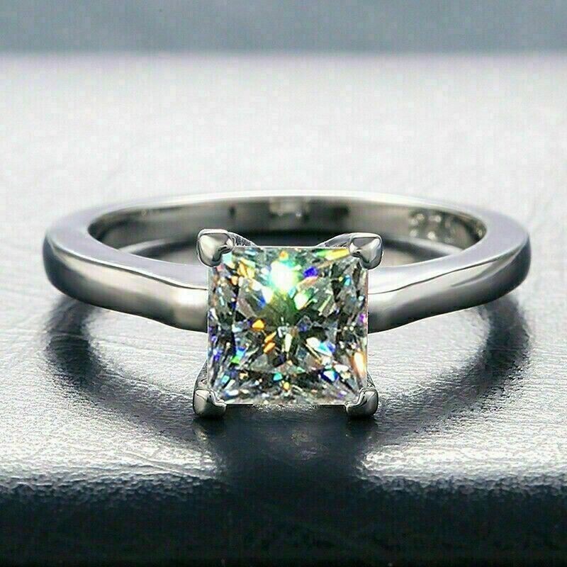 Solitair 3.00 Ct Princess Cut Off White Treated Diamond Ring 925 ...