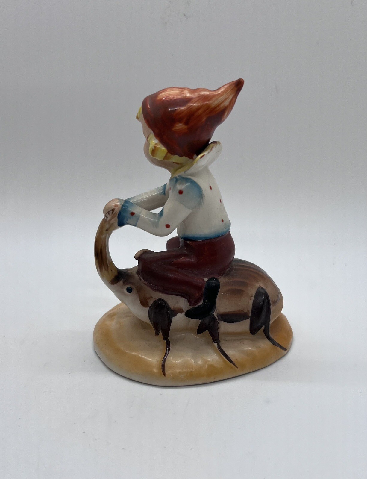 Occupied Japan Blond Pixie/Fairy/Imp/Elf Riding Rhino Beetle Figurine ...