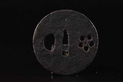 R9063: Japanese Old Iron Flower Watermarks sculpture TSUBA Sword parts ...