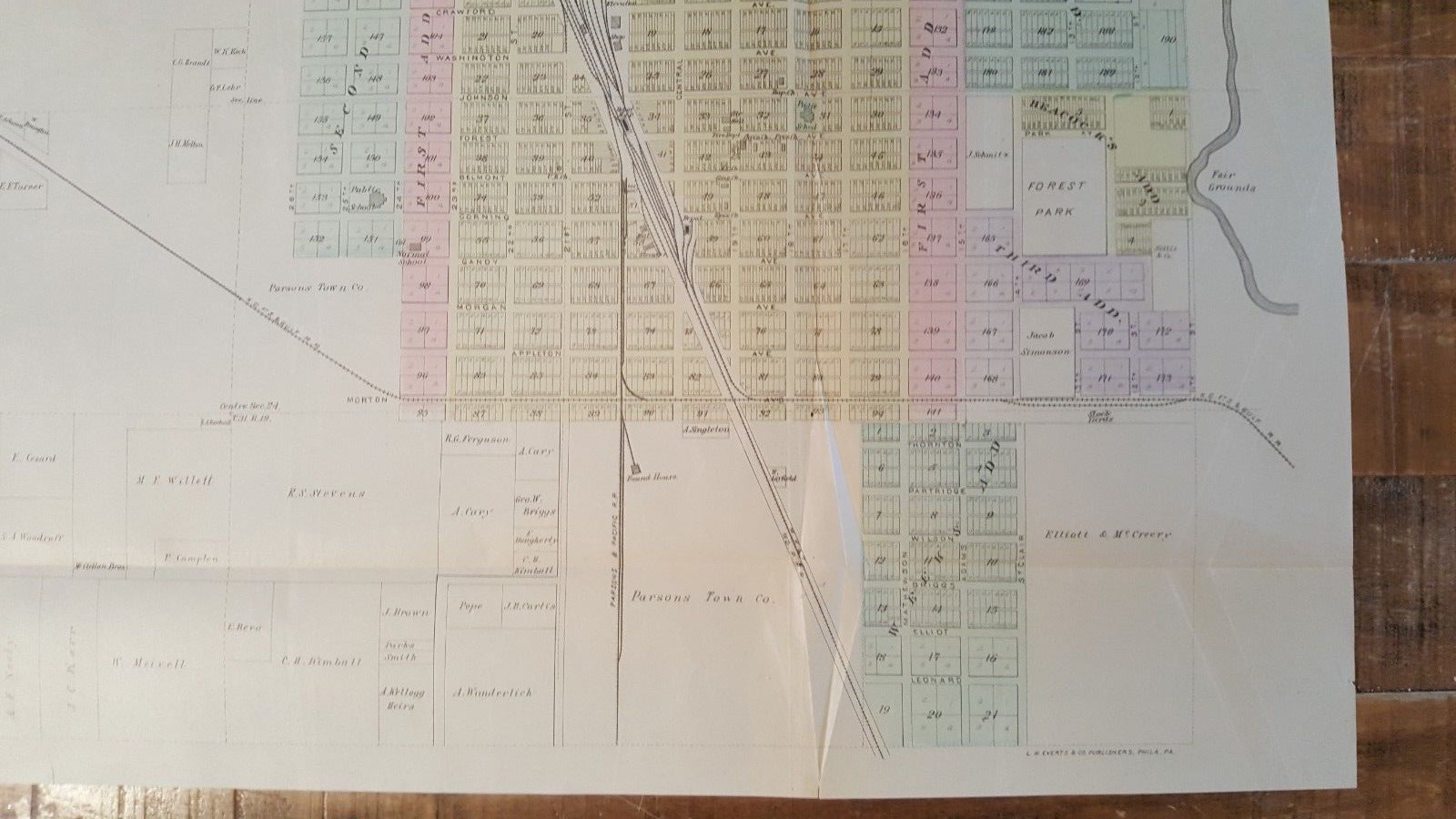 Antique Colored MAP - PARSONS - LABETTE COUNTY, KANSAS - 1887 KANSAS ...