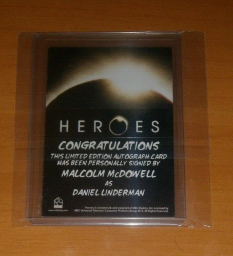 AUTOGRAPH Malcolm McDowell Heroes Archives Autograph Card of as Daniel ...